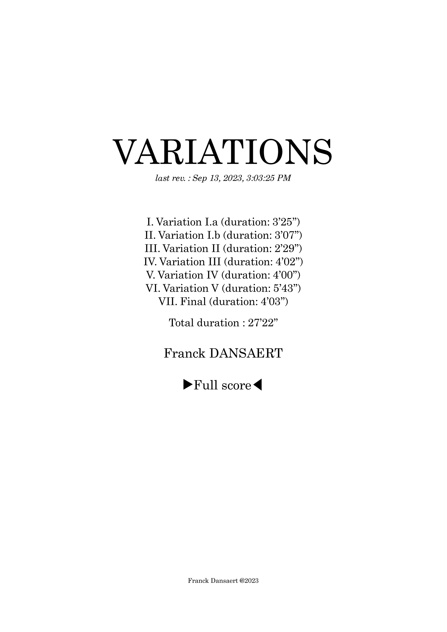 Variations - Score Only by Franck Dansaert Sheet Music for Full ...