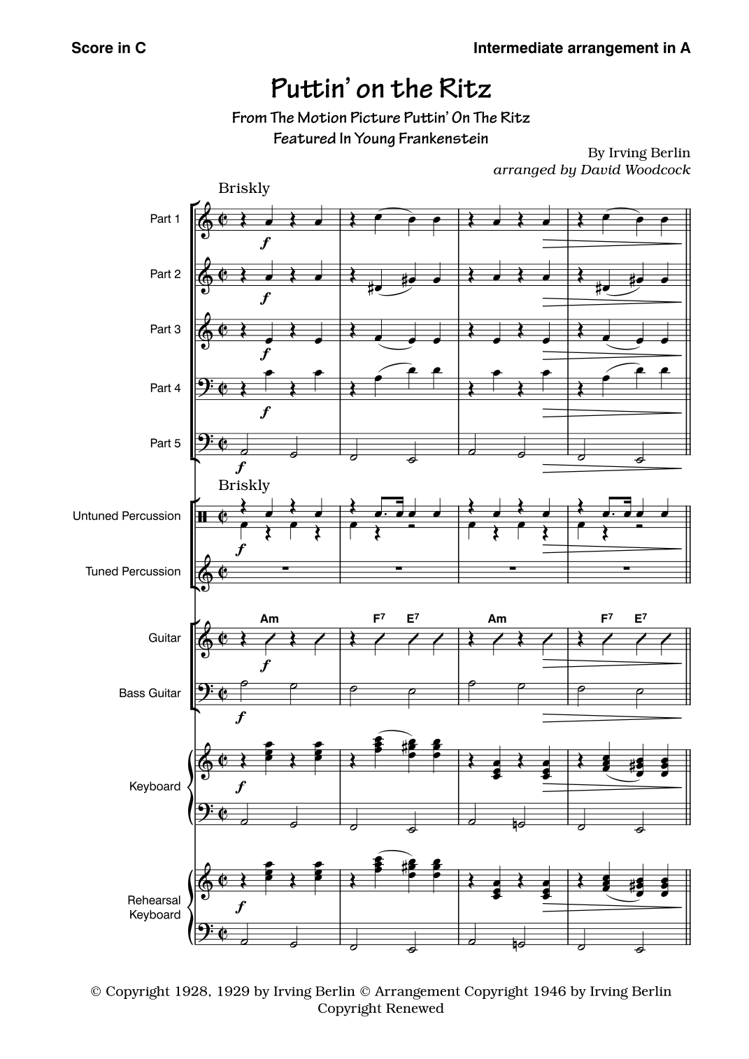 Puttin' On The Ritz (arr. David Woodcock) by Taco Sheet Music for ...