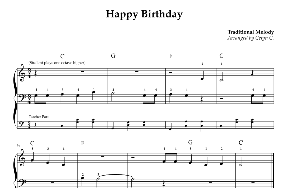 Happy Birthday (arr. Celyn C.) by Traditional Melody Sheet Music for ...