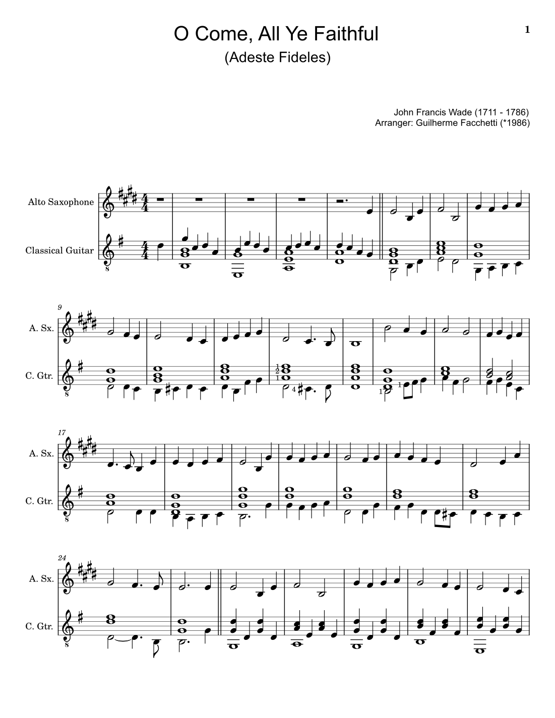 O Come, All Ye Faithful - A. Sax. and Guitar. (arr. Guilherme Facchetti ...