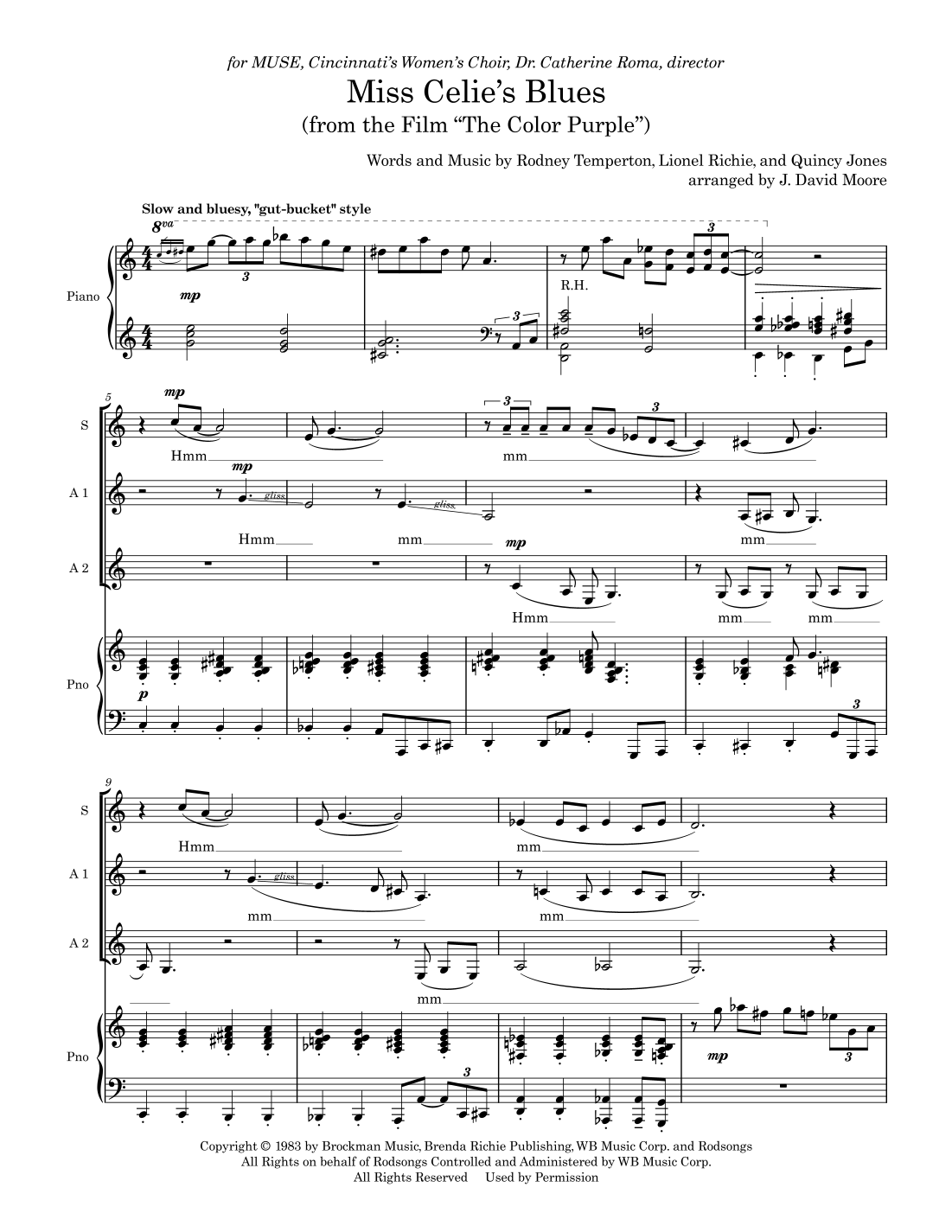 Miss Celie's Blues (Sister) (arr. J. David Moore) by Quincy Jones Sheet ...