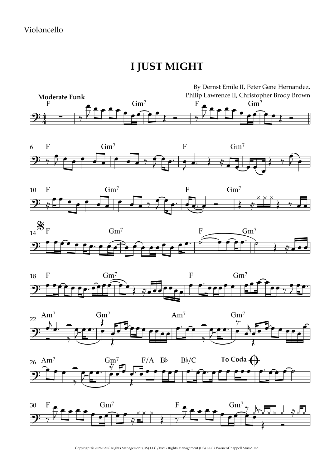I Just Might (arr. Matheus Felix) von Bruno Mars Noten zum Cello solo ...