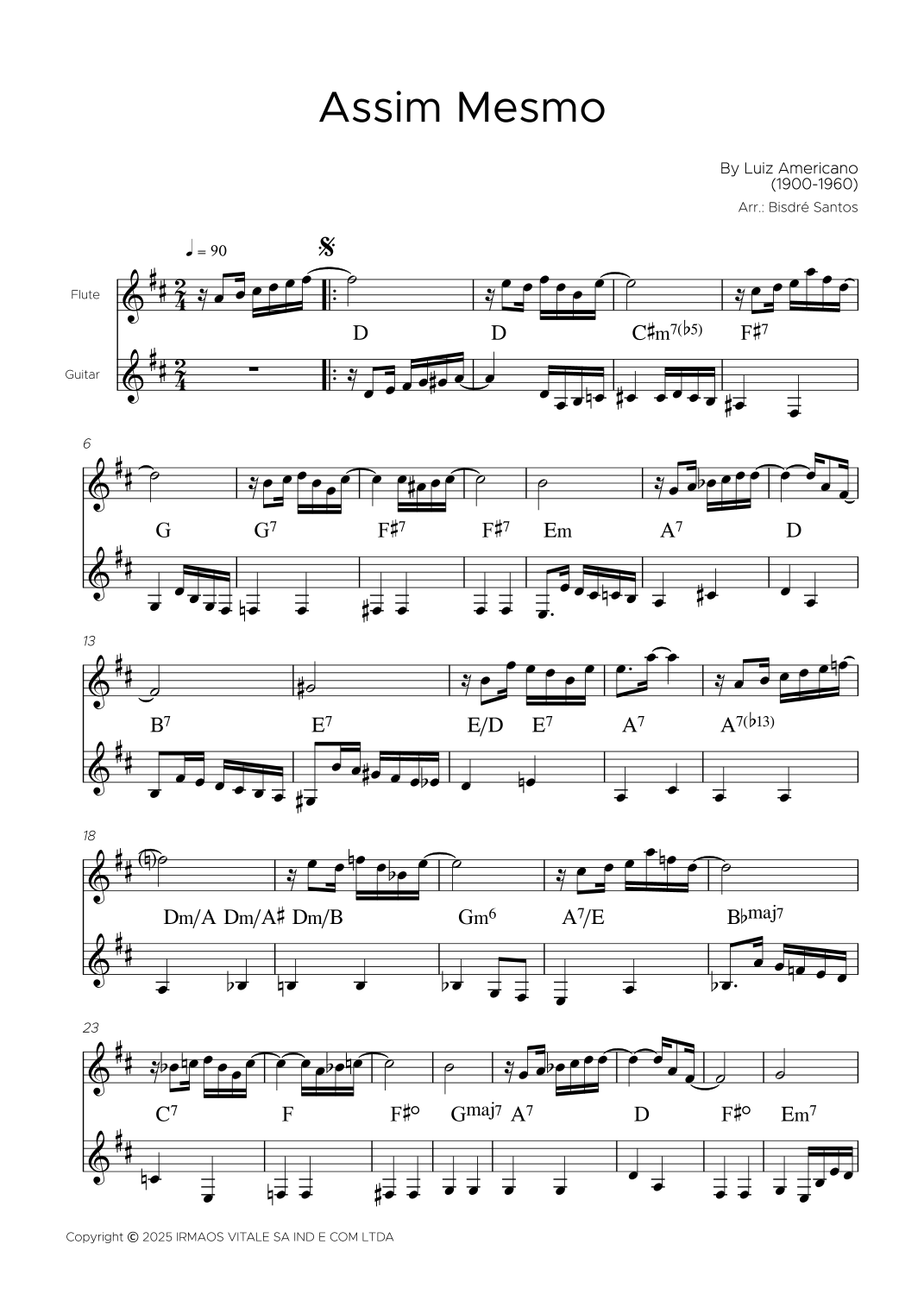 Assim Mesmo (arr. Bisdre Santos) by Luiz Americano Do Rego Sheet Music ...