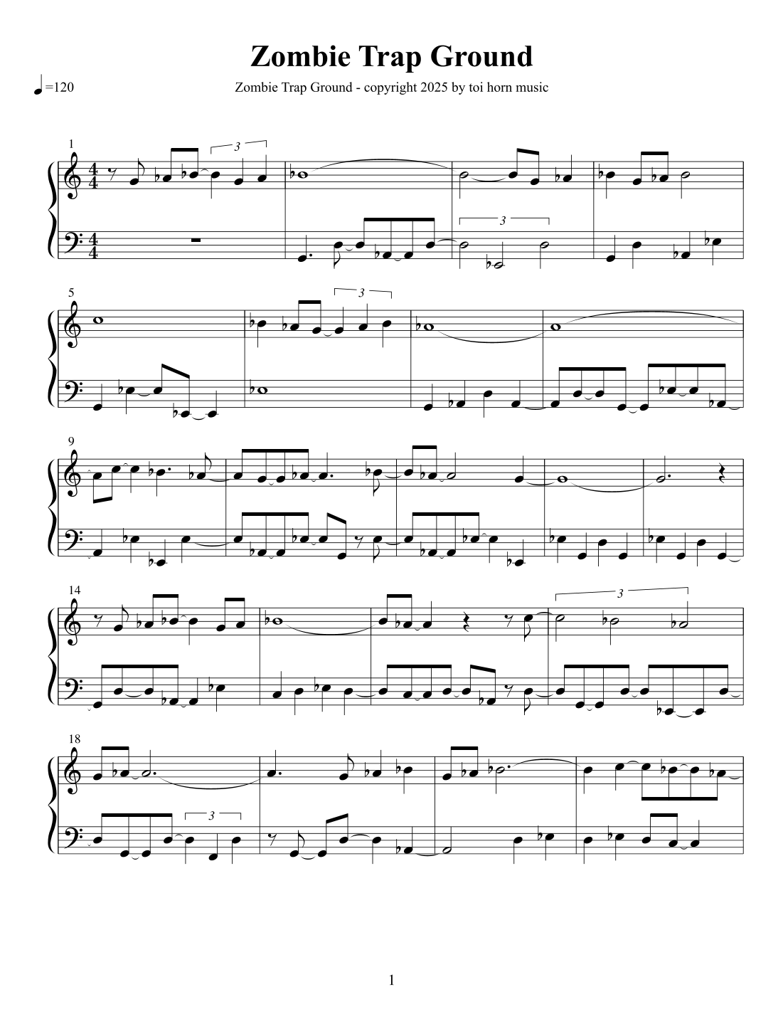 Zombie Trap Ground by Toi Horn Sheet Music for Piano Solo at Sheet ...