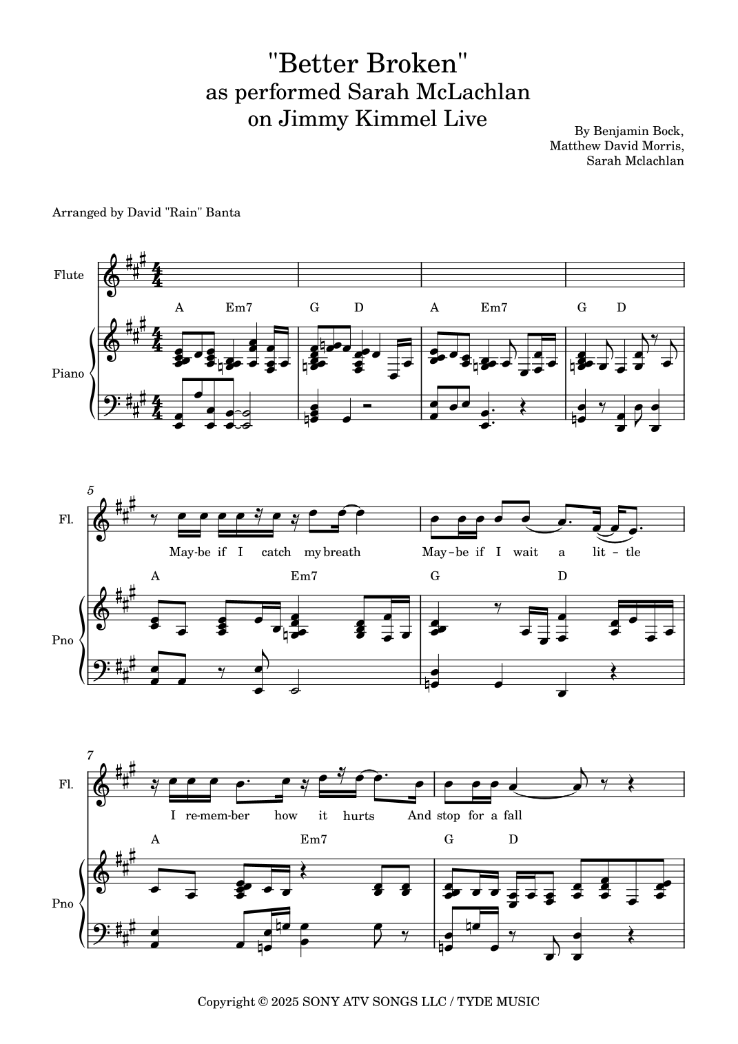 Better Broken (arr. David "Rain" Banta) by Sarah McLachlan Sheet Music for Flute and Piano at ...