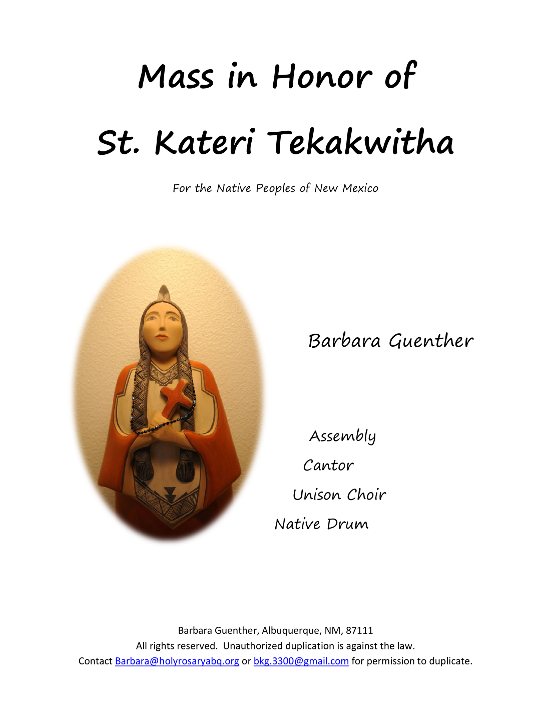 Mass in Honor of St. Kateri Tekakwitha by Barbara Guenther Sheet Music ...