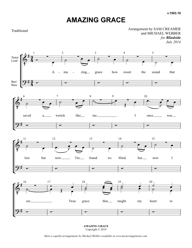 Amazing Grace arr Michael Webber Sheet Music John Newton
