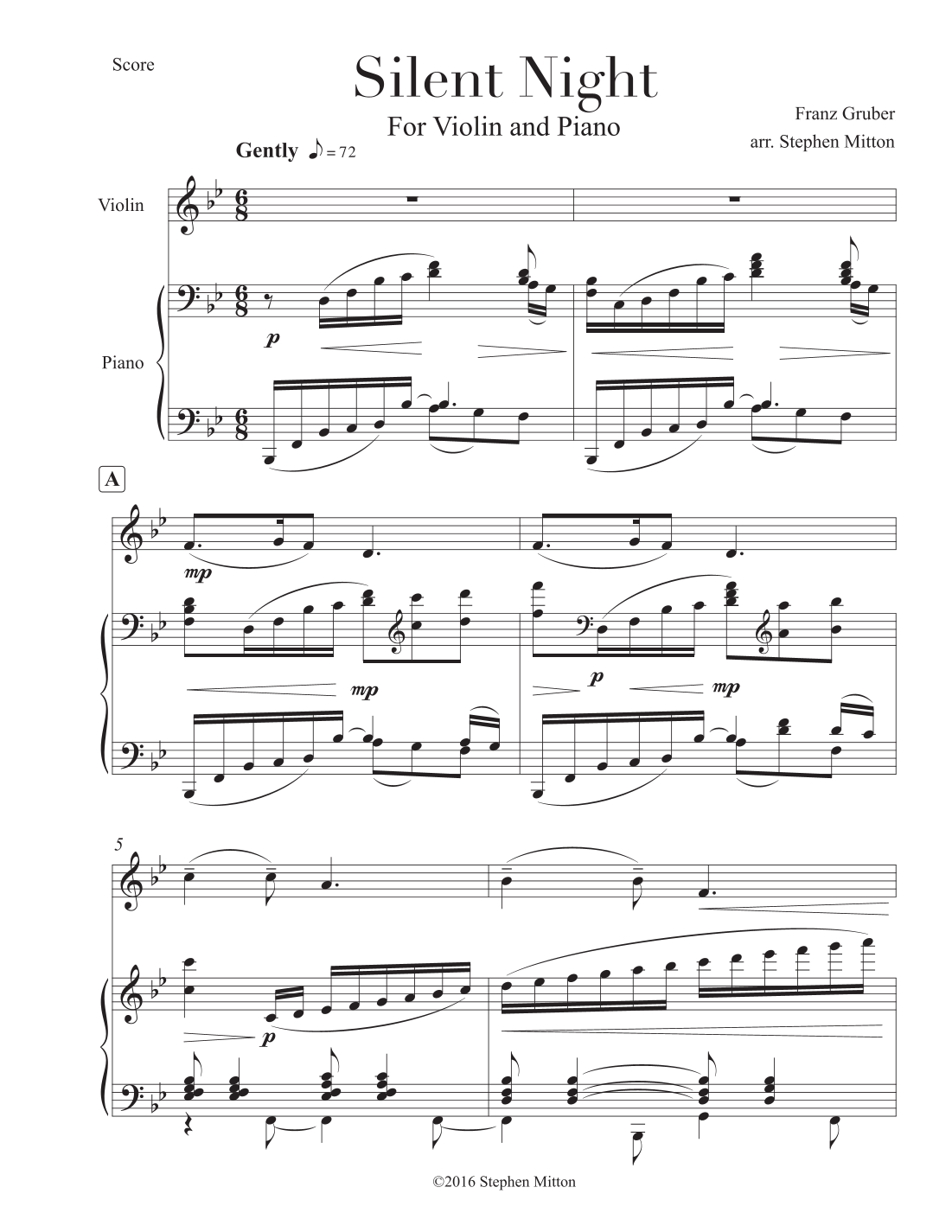Silent Night (arr. Stephen Mitton) by The Logan Quintet Sheet Music for ...