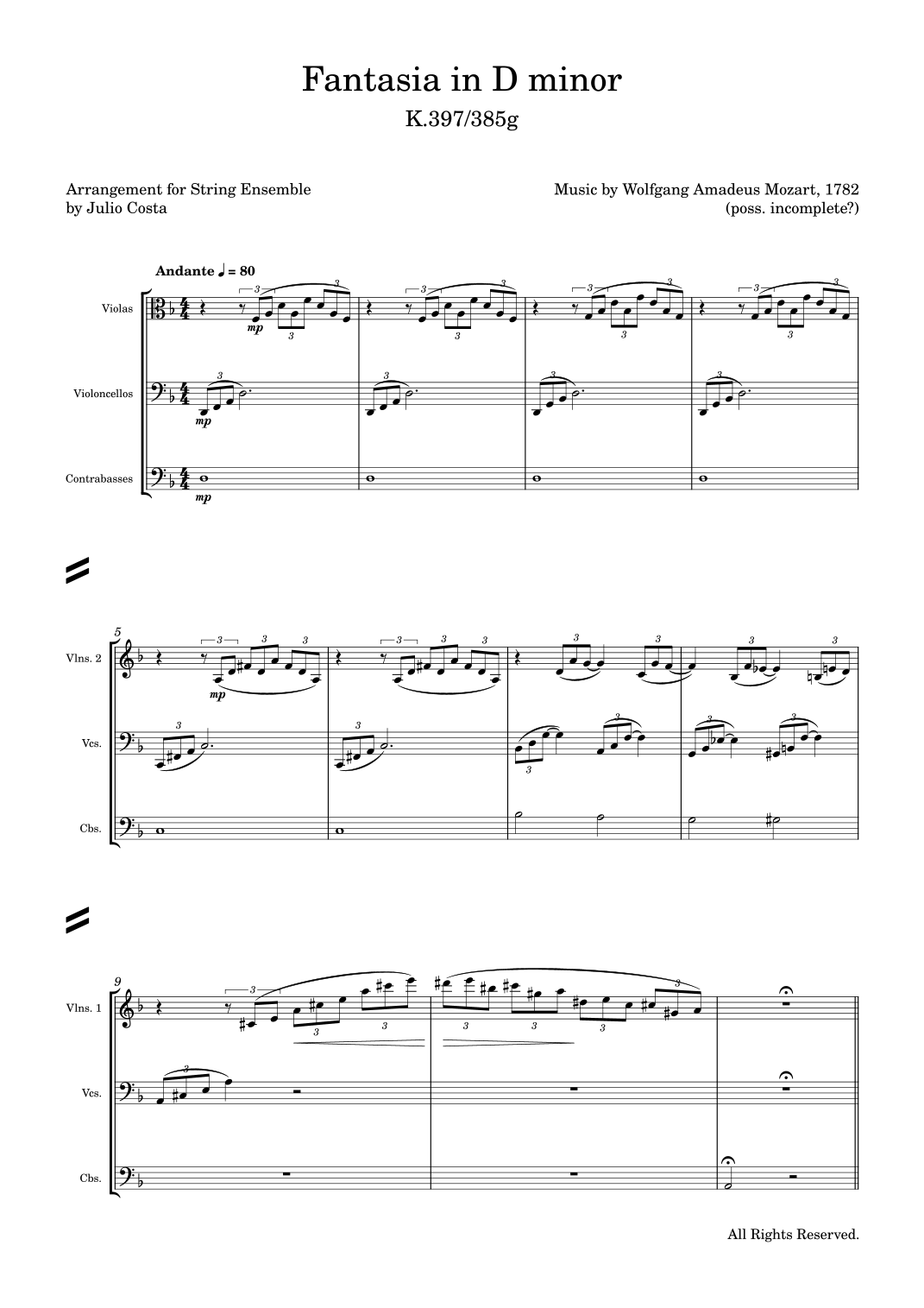Mozart - Fantasia in D minor, K. 397 for String Ensemble (arr. Julio ...