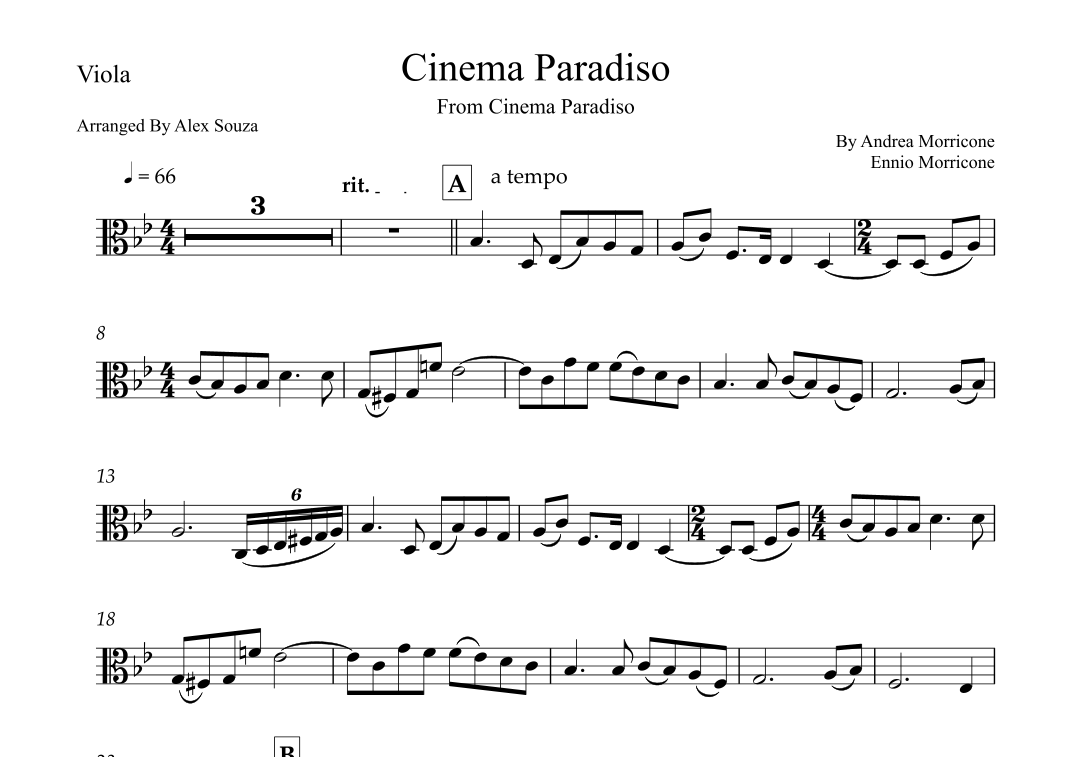 Cinema Paradiso (arr. Alex Souza) by Lang Lang Sheet Music for Viola ...