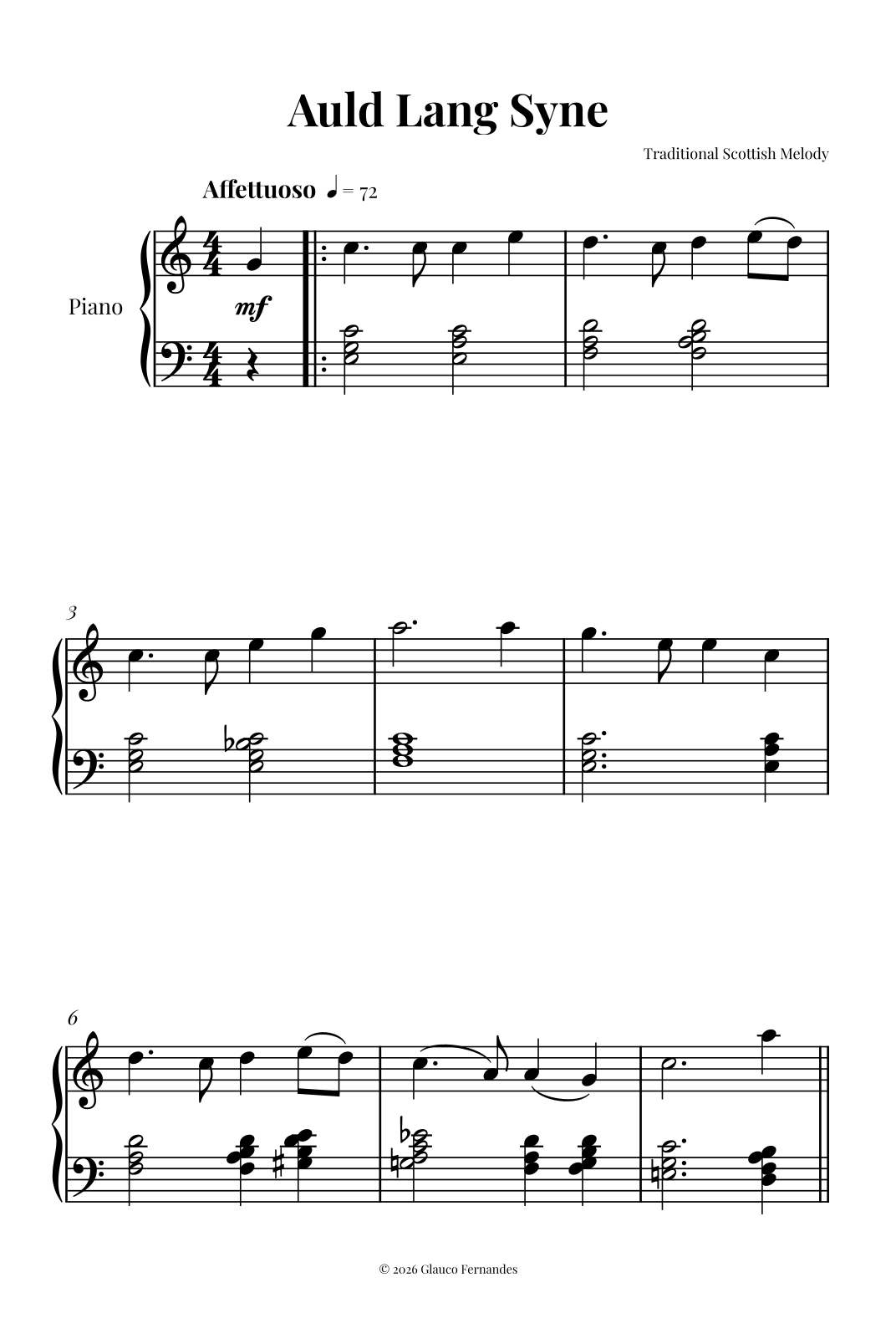 Auld Lang Syne | EASY PIANO (arr. Glauco Fernandes) by Traditional ...