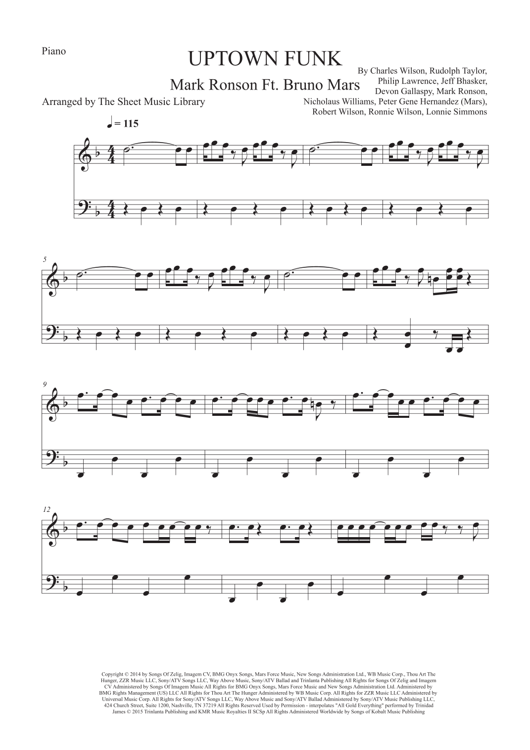 Uptown Funk (arr. The Sheet Music Library) by Mark Ronson Ft. Bruno ...