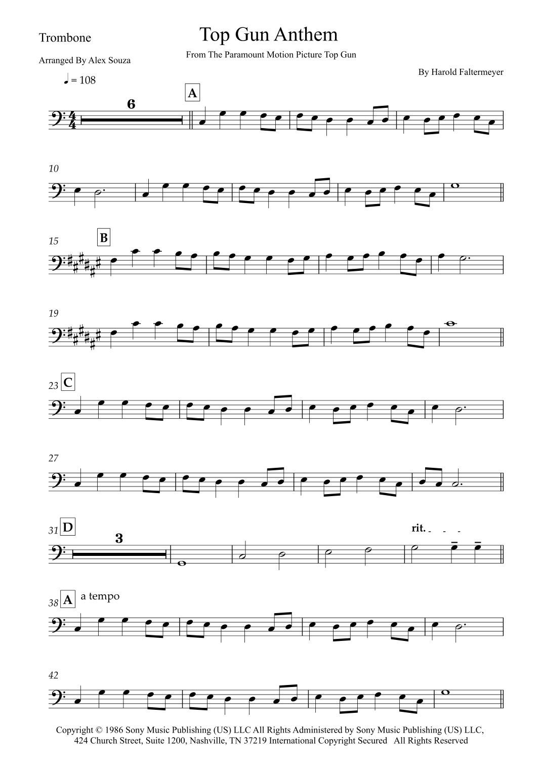 Top Gun Anthem (arr. Alex Souza) by Harold Faltermeyer Sheet Music for ...