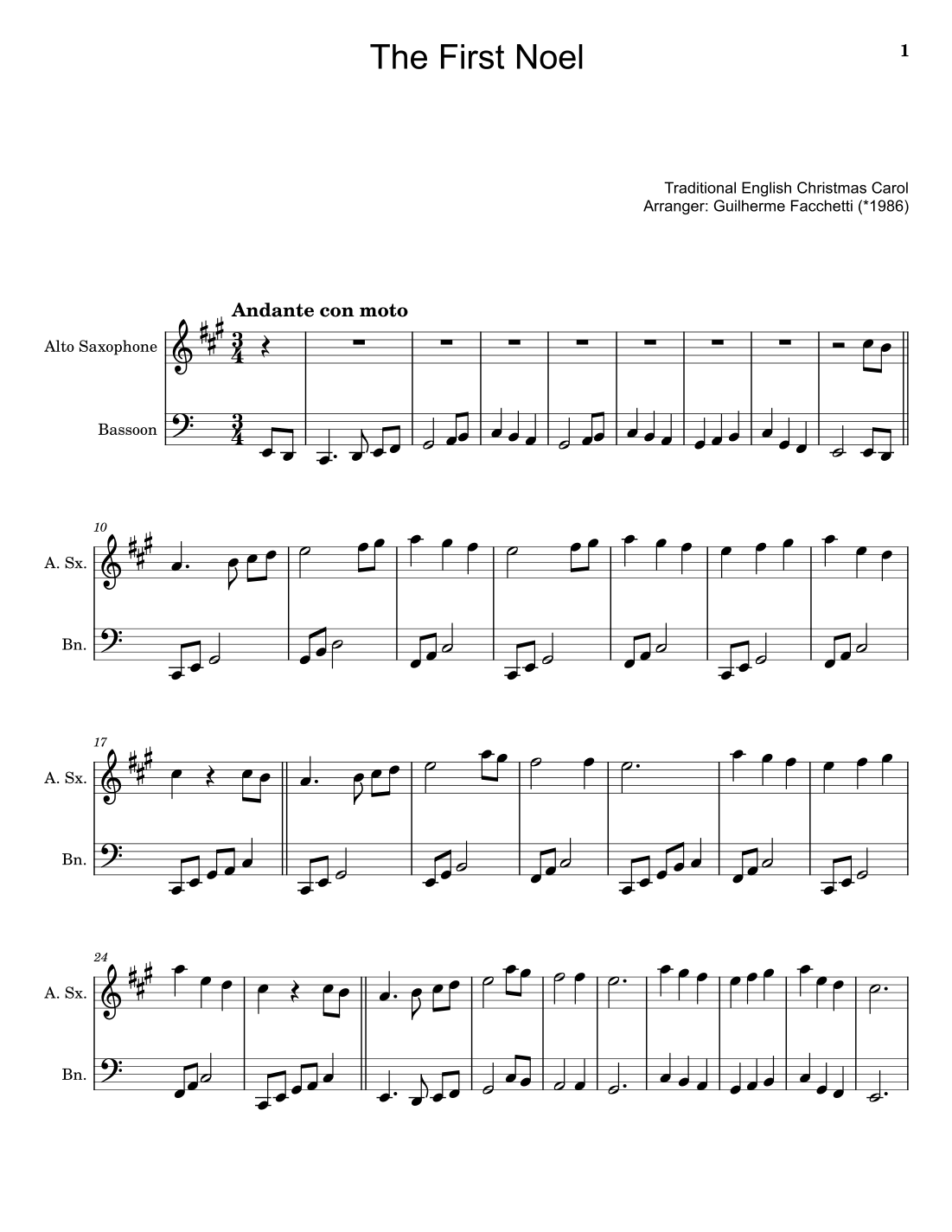 The First Noel - Arranged for A. Sax. and Bassoon. (arr. Guilherme ...