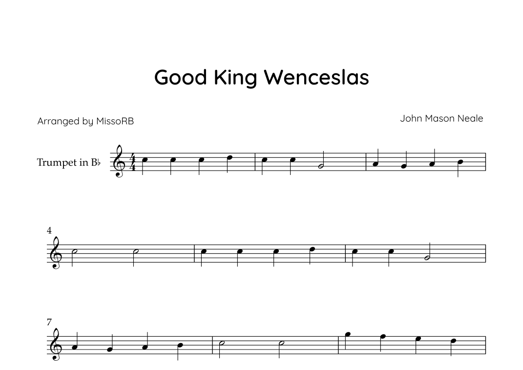 Good King Wenceslas - Trumpet in Bb Major (arr. MissoRB by John Mason ...