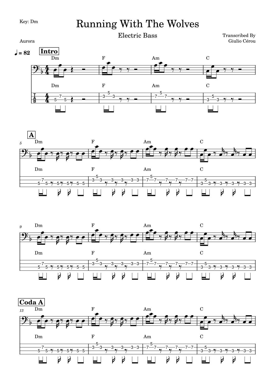 Running With The Wolves by Nicolas Rebscher Sheet Music for Bass Guitar ...
