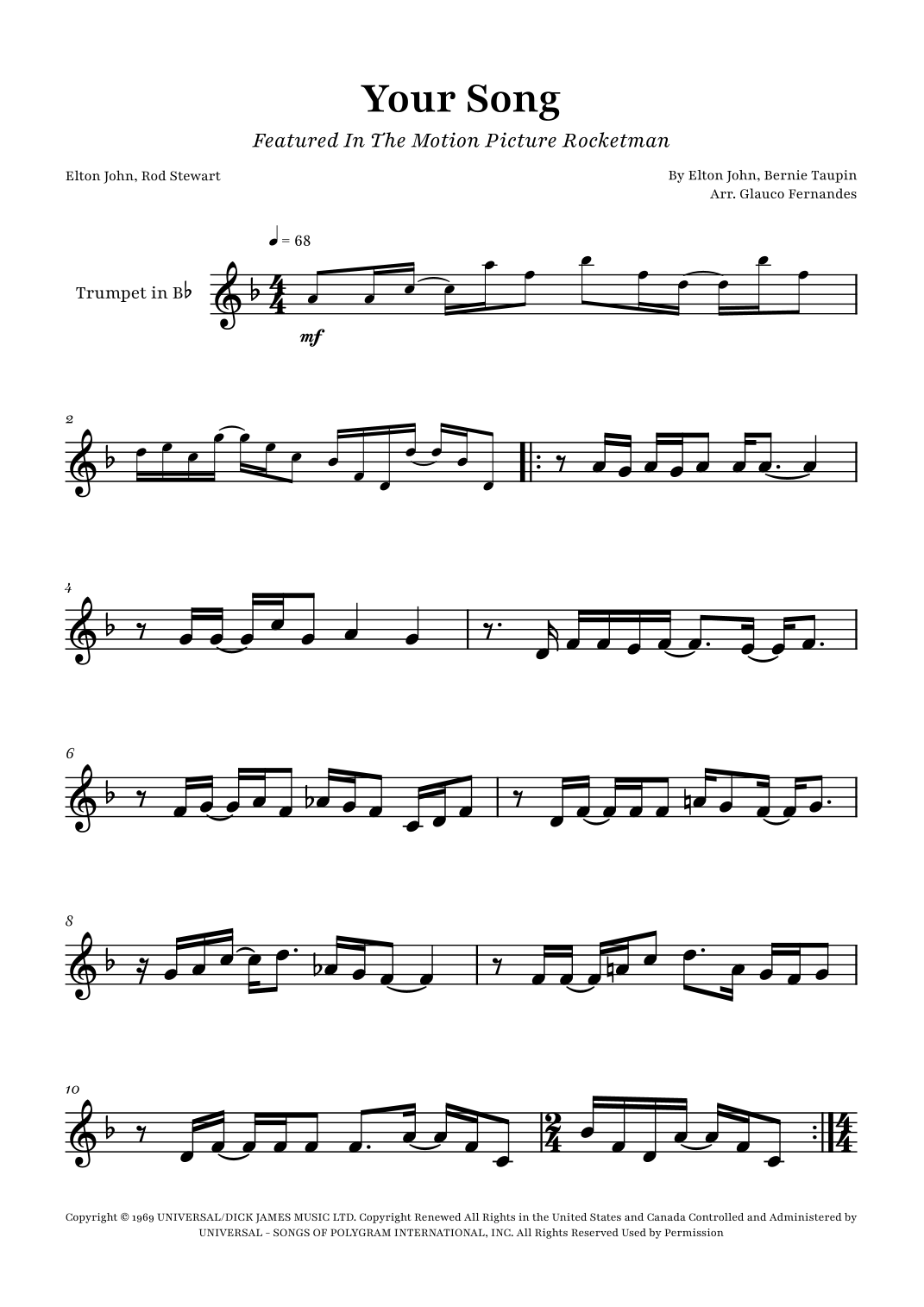 Your Song (arr. Glauco Fernandes) par Elton John Partitions pour ...