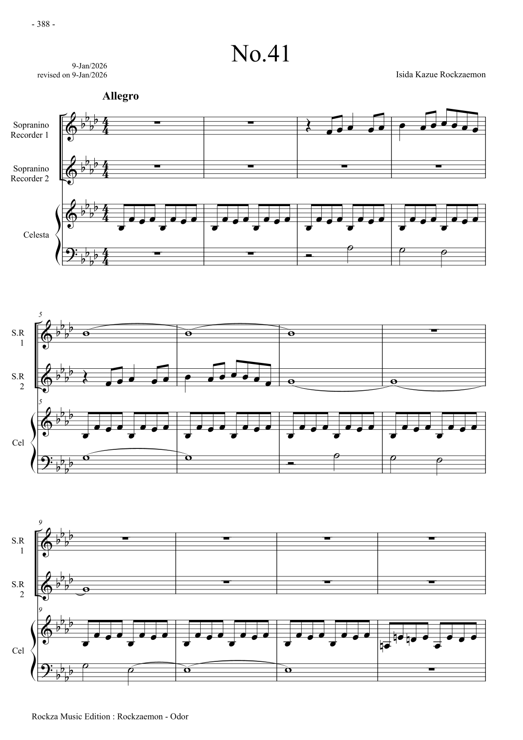 Prelude for 2 Sopranino recorders and Celesta, "Odor" No.41 by Isida ...