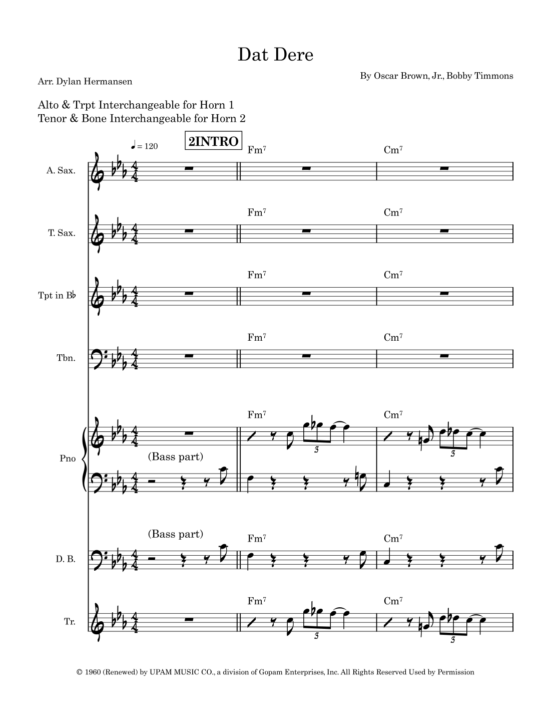 Dat Dere (arr. Dylan Hermansen by Cannonball Adderley Sheet Music for ...