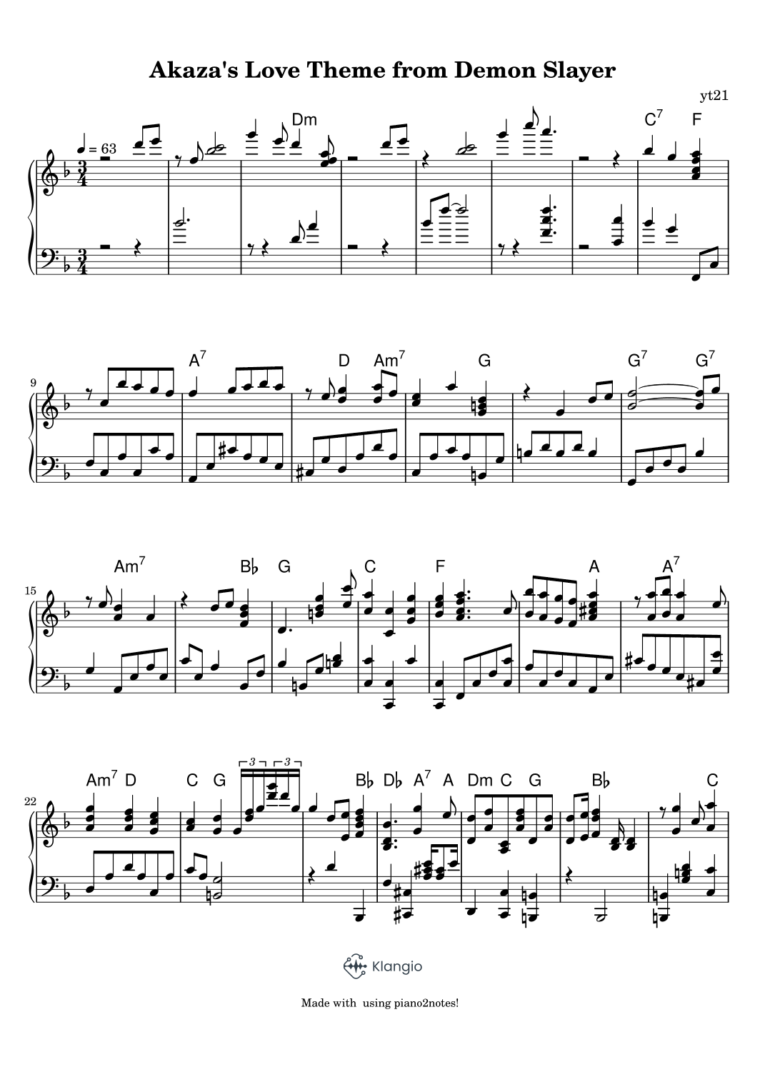 Akaza’s Love Theme from Demon Slayer by yt21 Sheet Music for Piano Solo ...