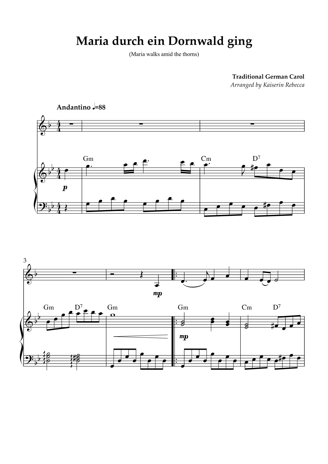 Maria durch ein Dornwald ging (Maria walks amid the thorns) (arr ...