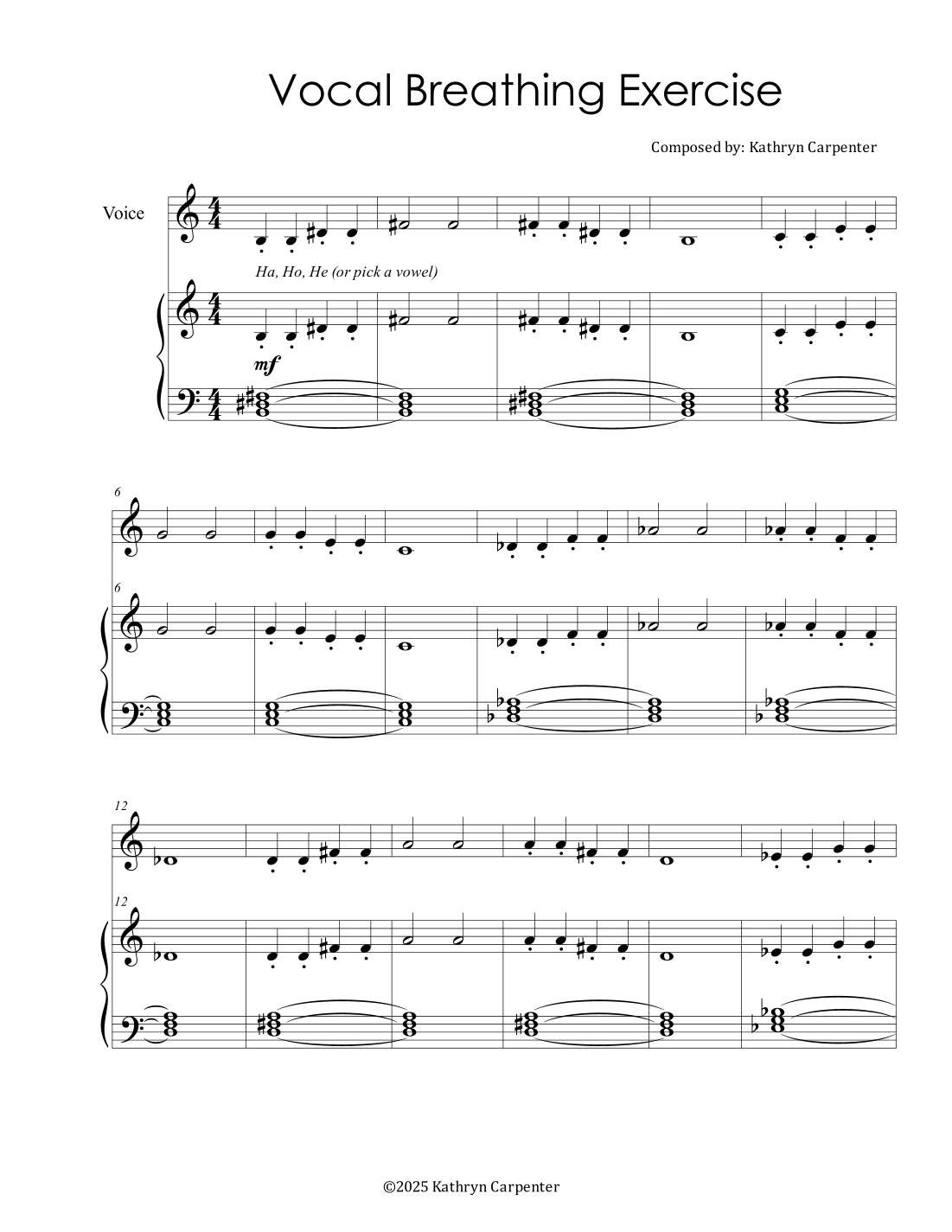 Vocal Breathing Exercise by Kathryn Carpenter Sheet Music for Vocal ...