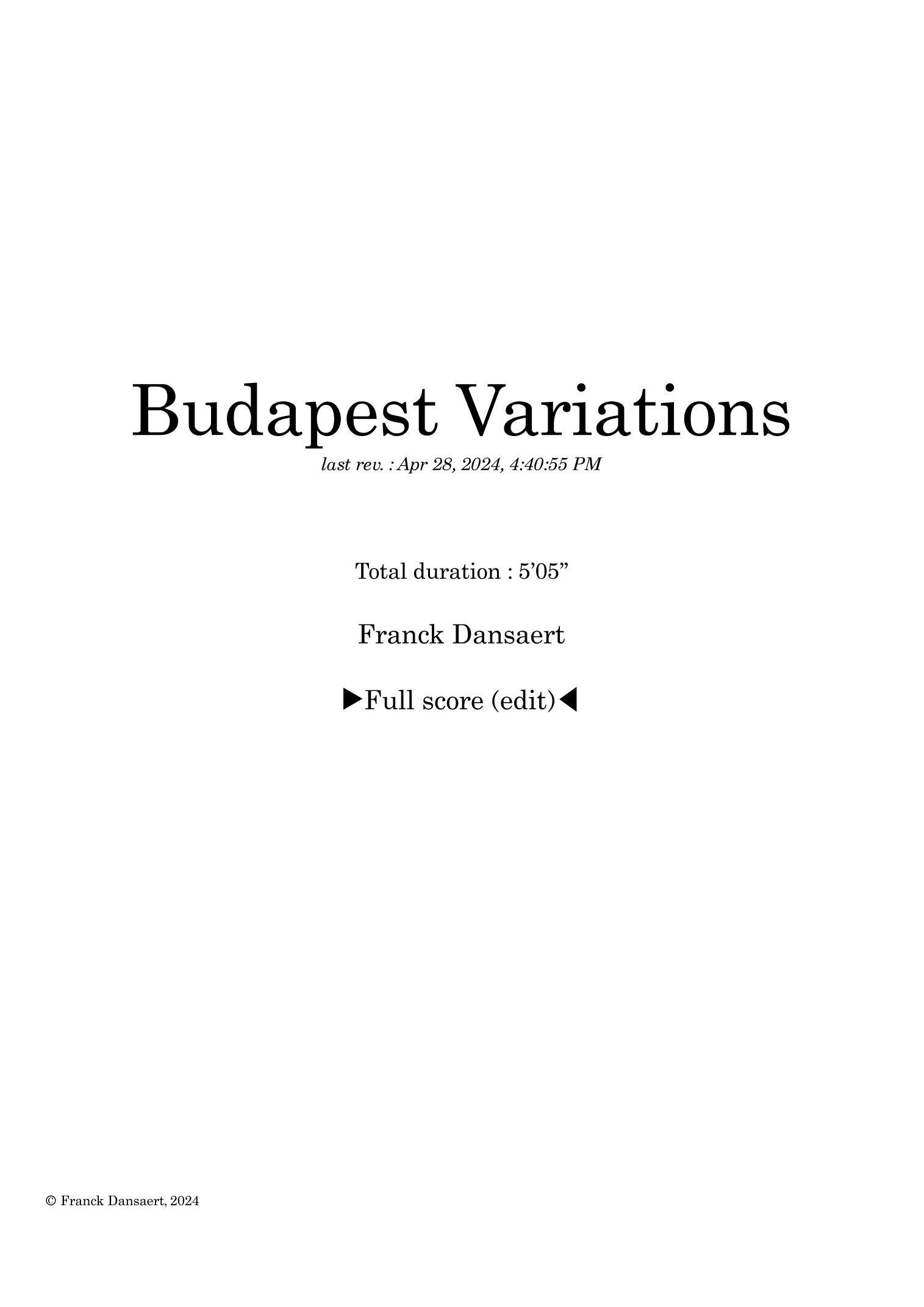 Budapest Variations - Score Only by Franck Dansaert Sheet Music for ...
