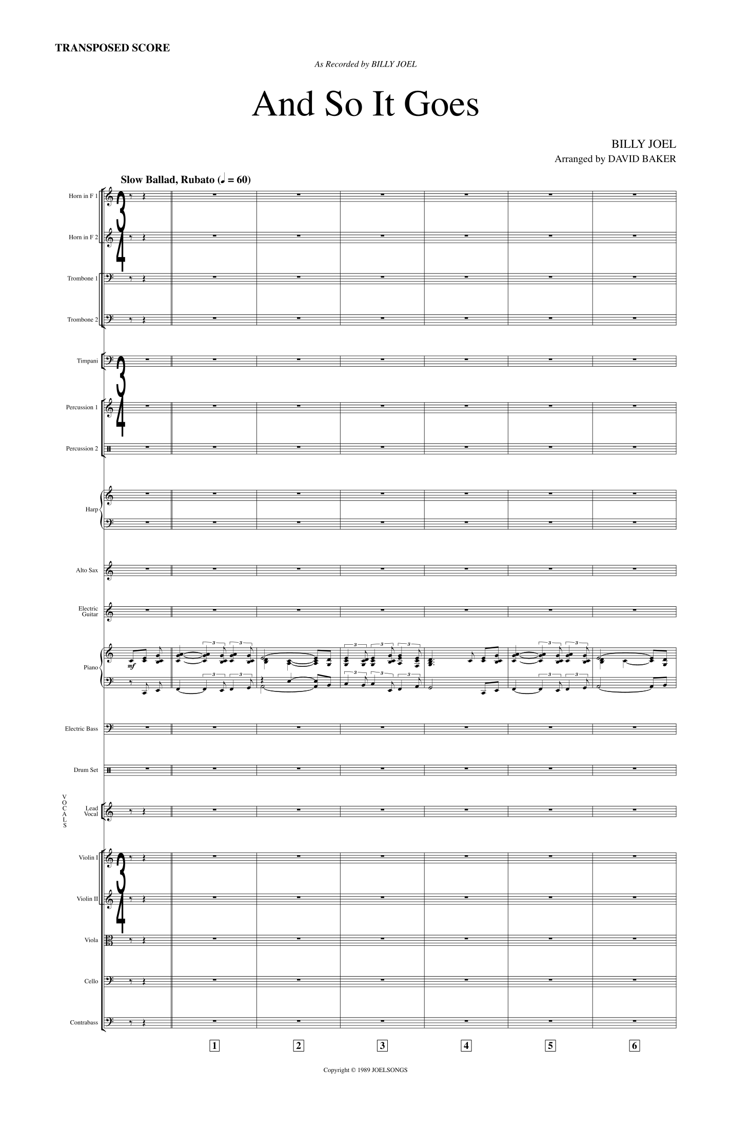 AND SO IT GOES (ARR. DAVID BAKER) POR BILLY JOEL PARTITURAS PARA ...