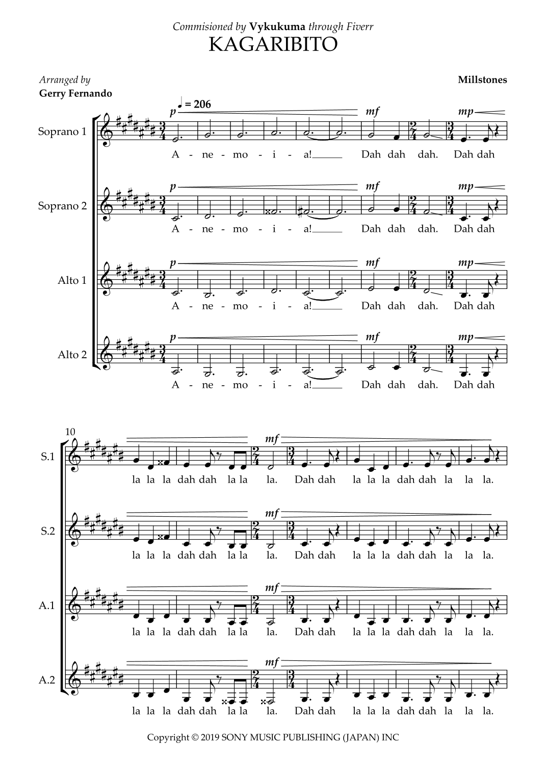 Kagaribito (arr. Gerry Fernando) by Millstones Sheet Music for SSAA Choir at Sheet Music Direct
