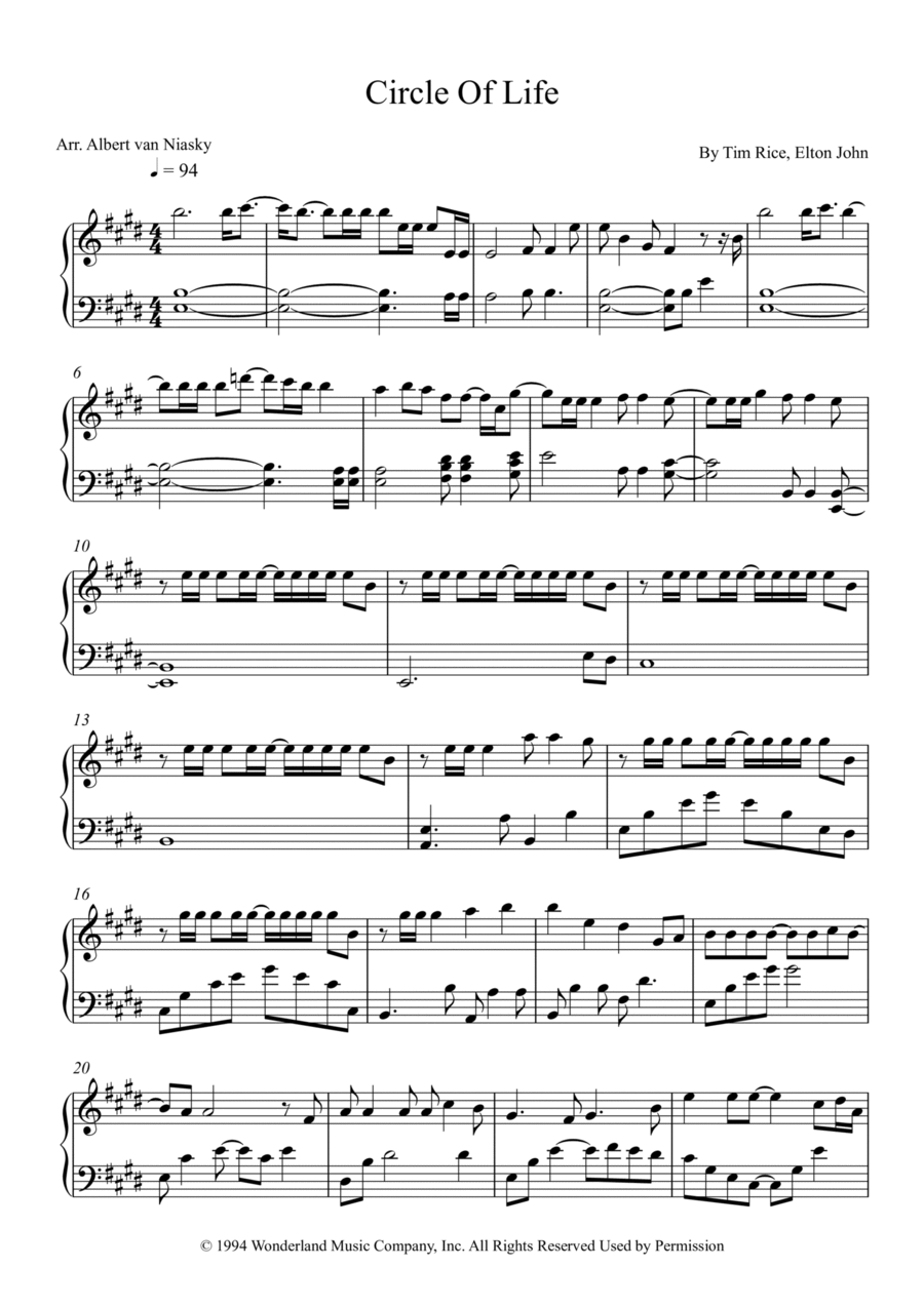 Circle Of Life (arr. Albert van Niasky) Sheet Music | Elton John ...