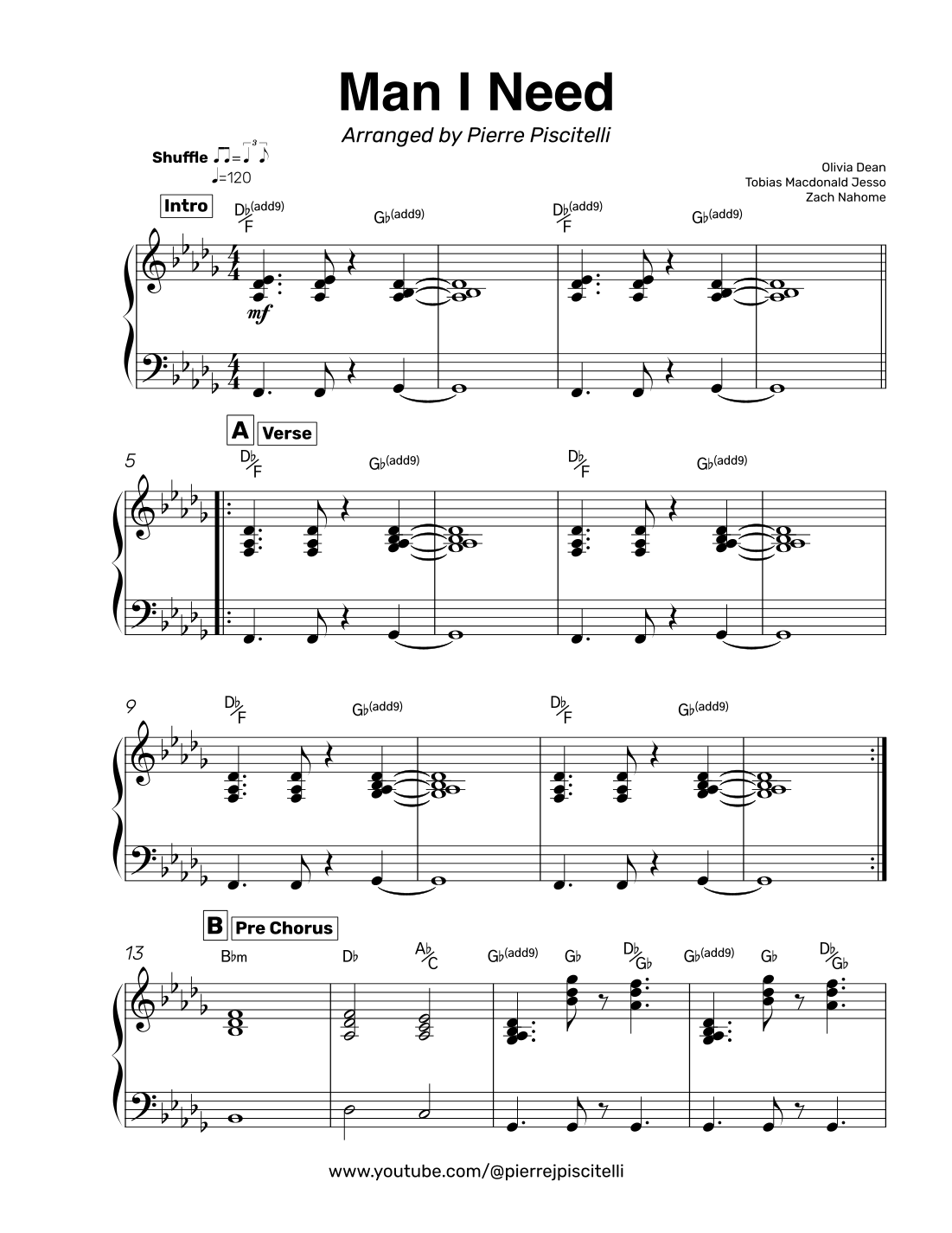 Man I Need (arr. Pierre Piscitelli) by Olivia Dean Sheet Music for ...