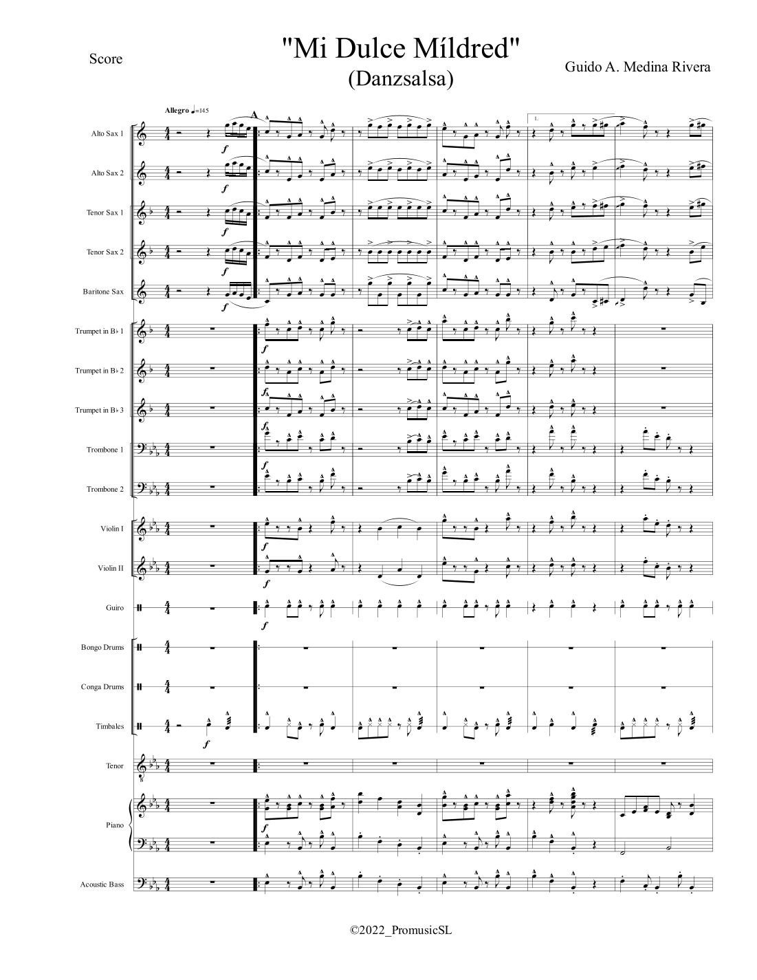 Mi Dulce Mildred by Guido A. Medina R. Sheet Music for Full Orchestra ...