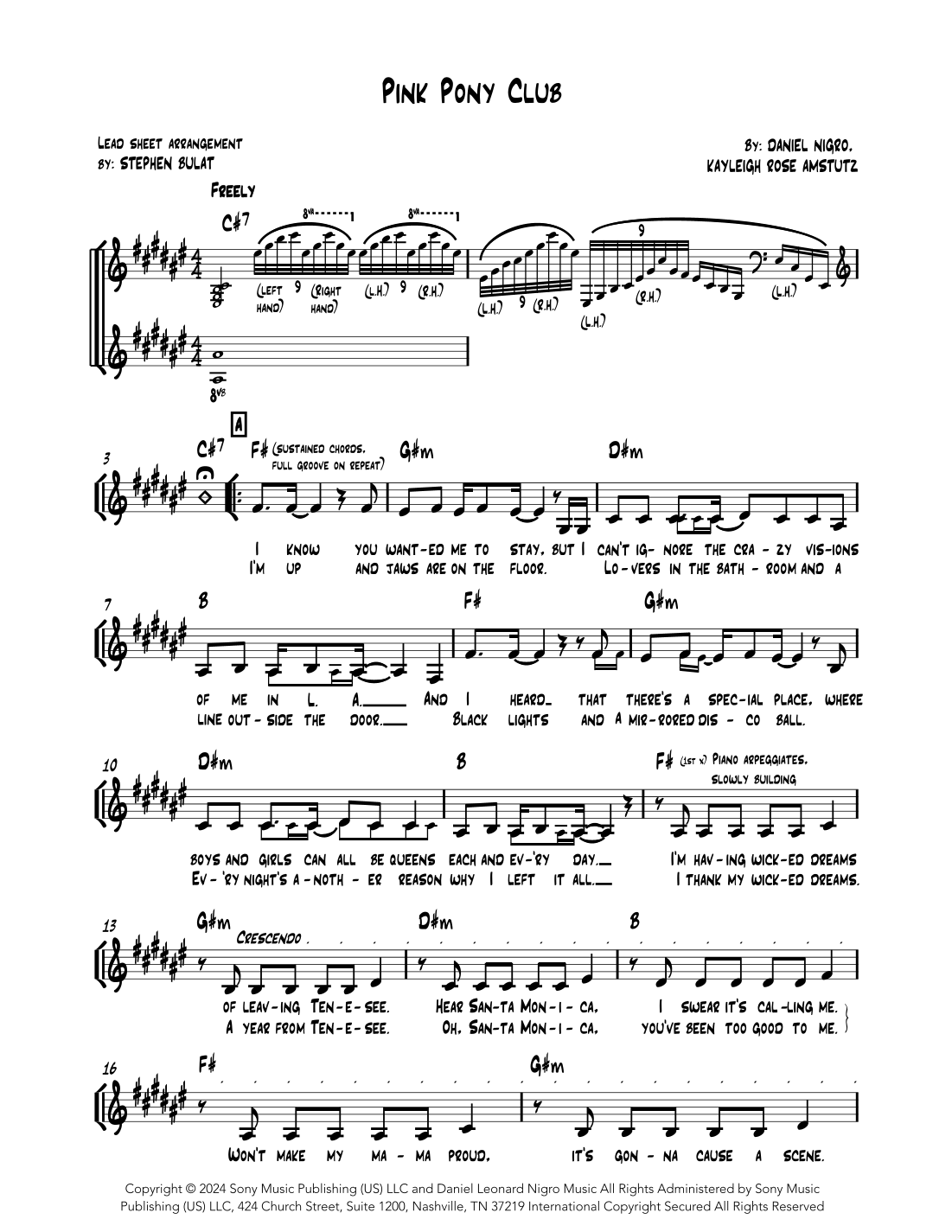 Pink Pony Club (arr. Stephen Bulat) by Chappell Roan Sheet Music for ...