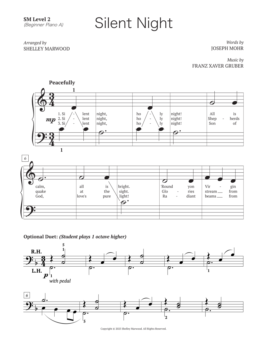 Silent Night (Beginner Piano A - with optional duet) (arr. Shelley ...