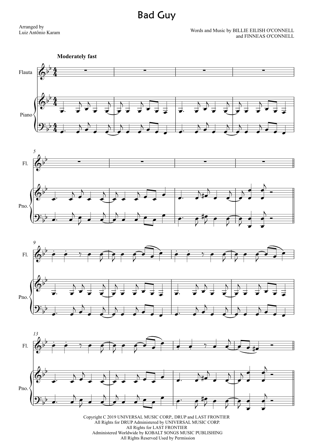Bad Guy (arr. Luiz Antônio Karam) by Billie Eilish Sheet Music for ...