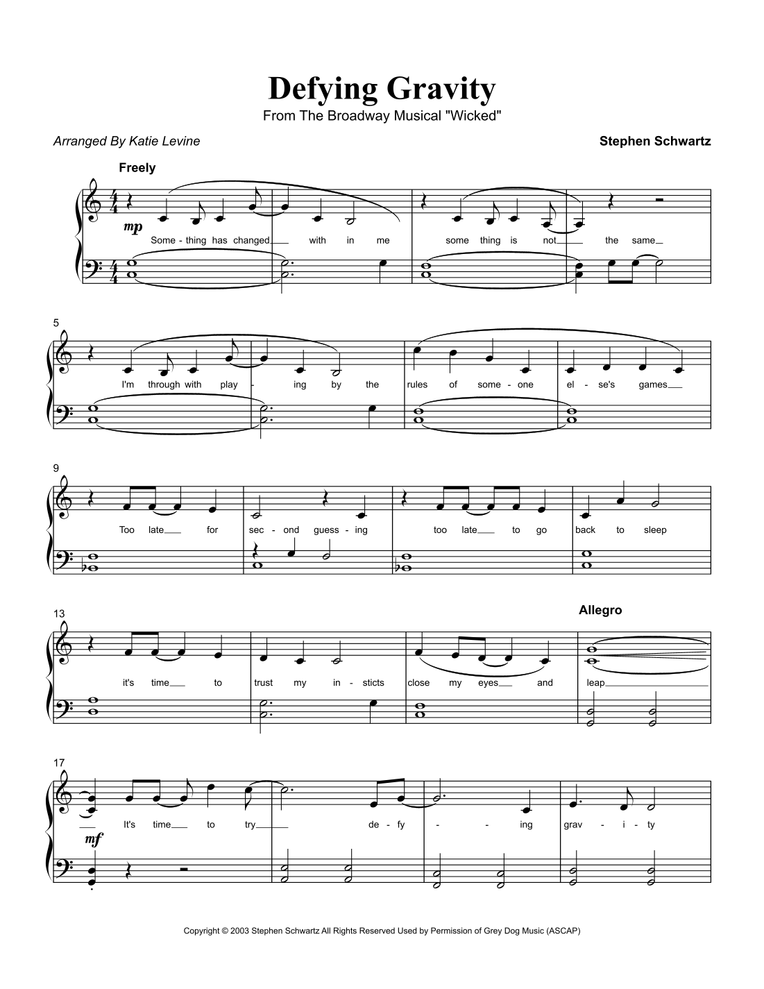 Defying Gravity Chords In C