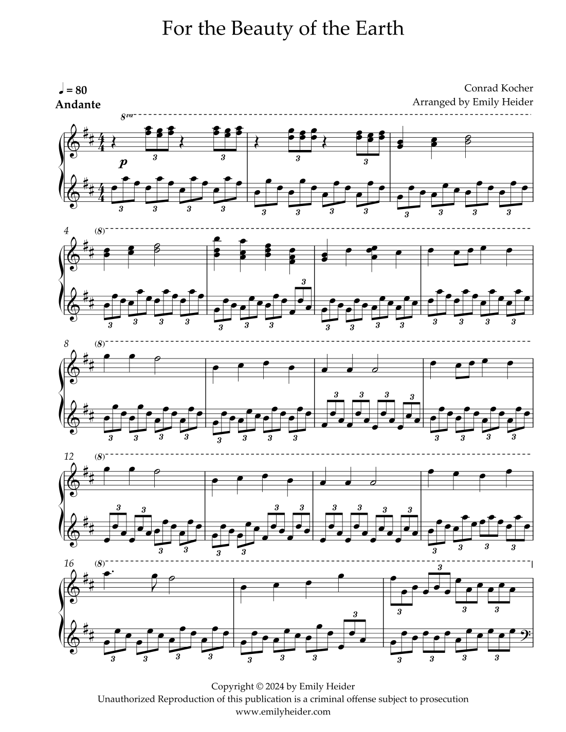 For the Beauty of the Earth (arr. Emily Heider) by Emily Heider Sheet ...
