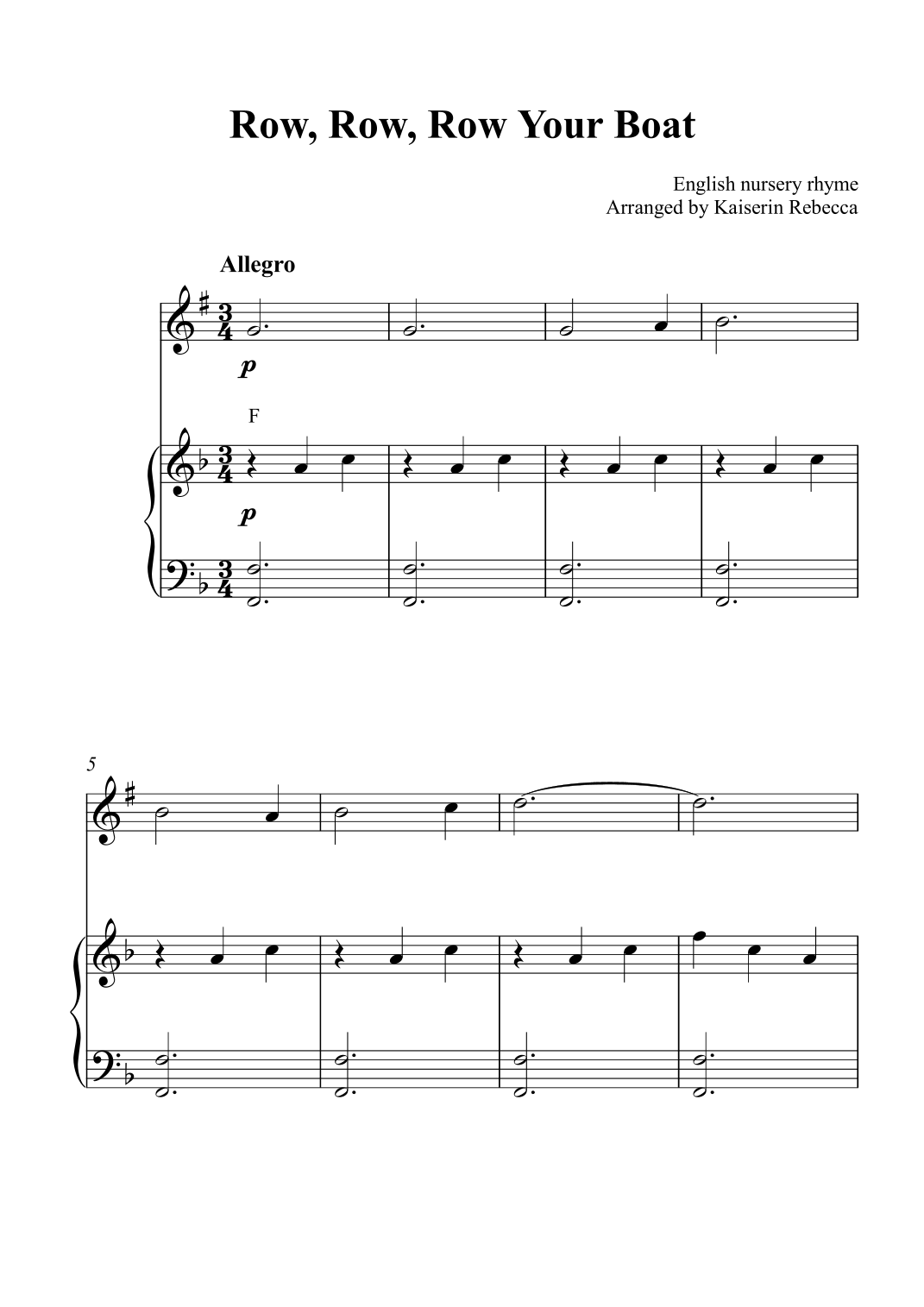 Row, Row, Row Your Boat (arr. Kaiserin Rebecca) by English nursery ...