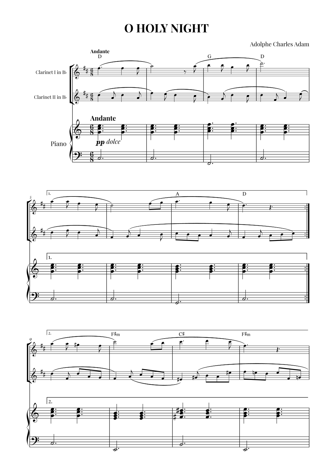 O Holy Night - Clarinet Duet and Piano (with Chords) (arr. Leonardo ...