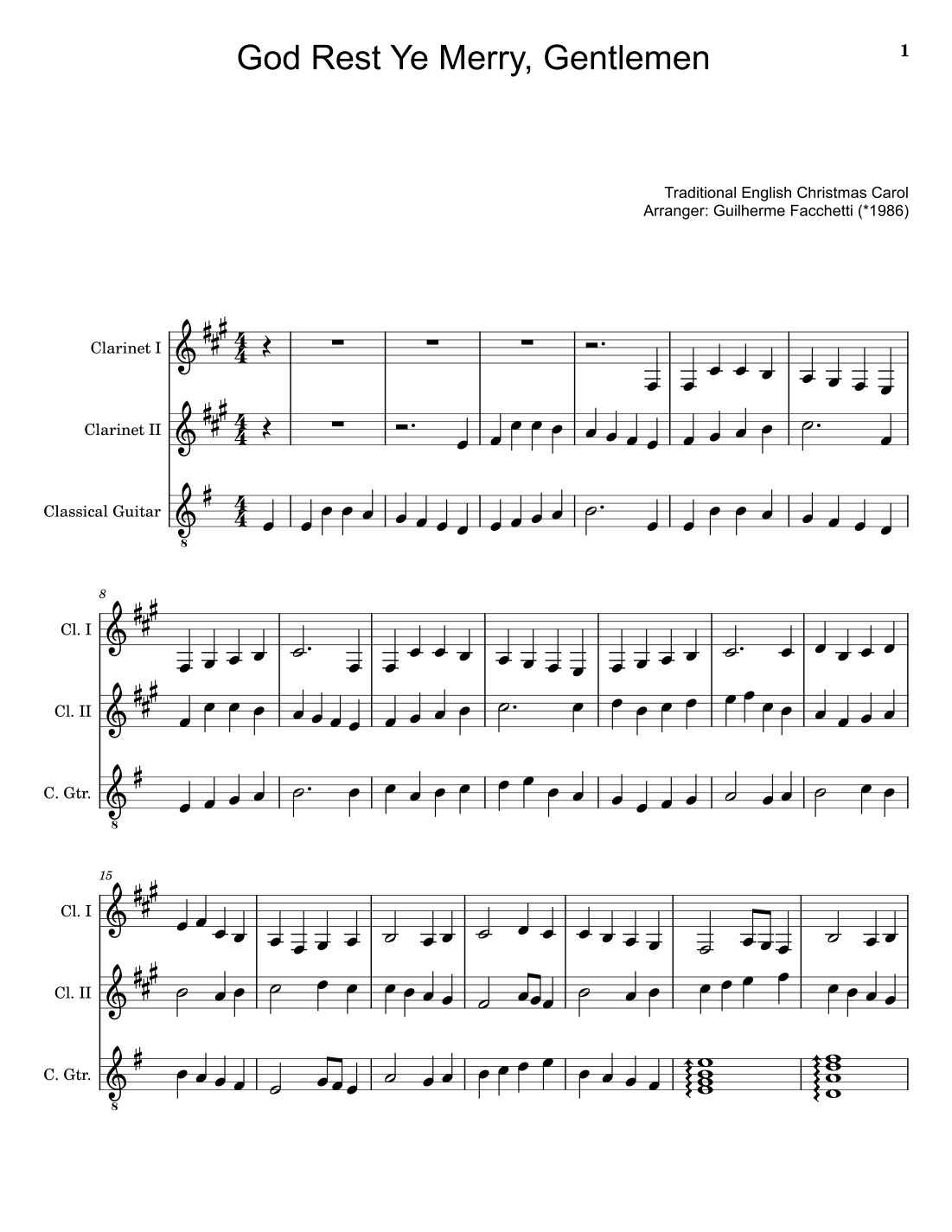 God Rest Ye Merry, Gentlemen - Clarinet Duet and Guitar. With Parts ...