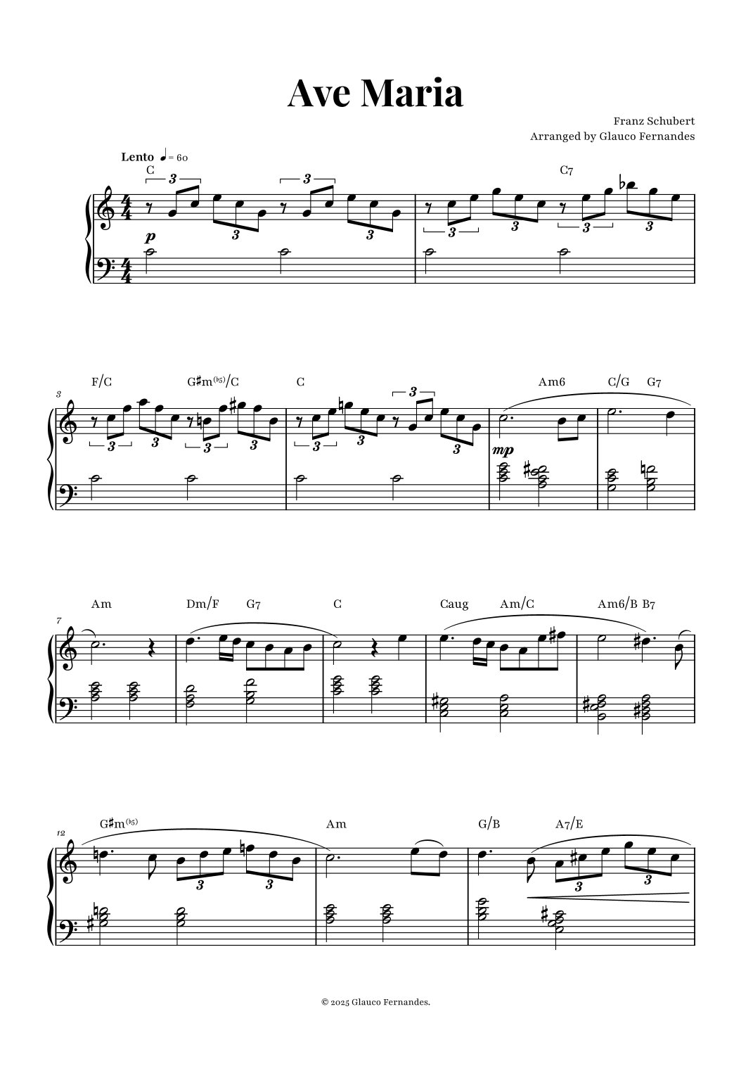 Ave Maria (Schubert) - Easy Piano with Chord Symbols (arr. Glauco ...