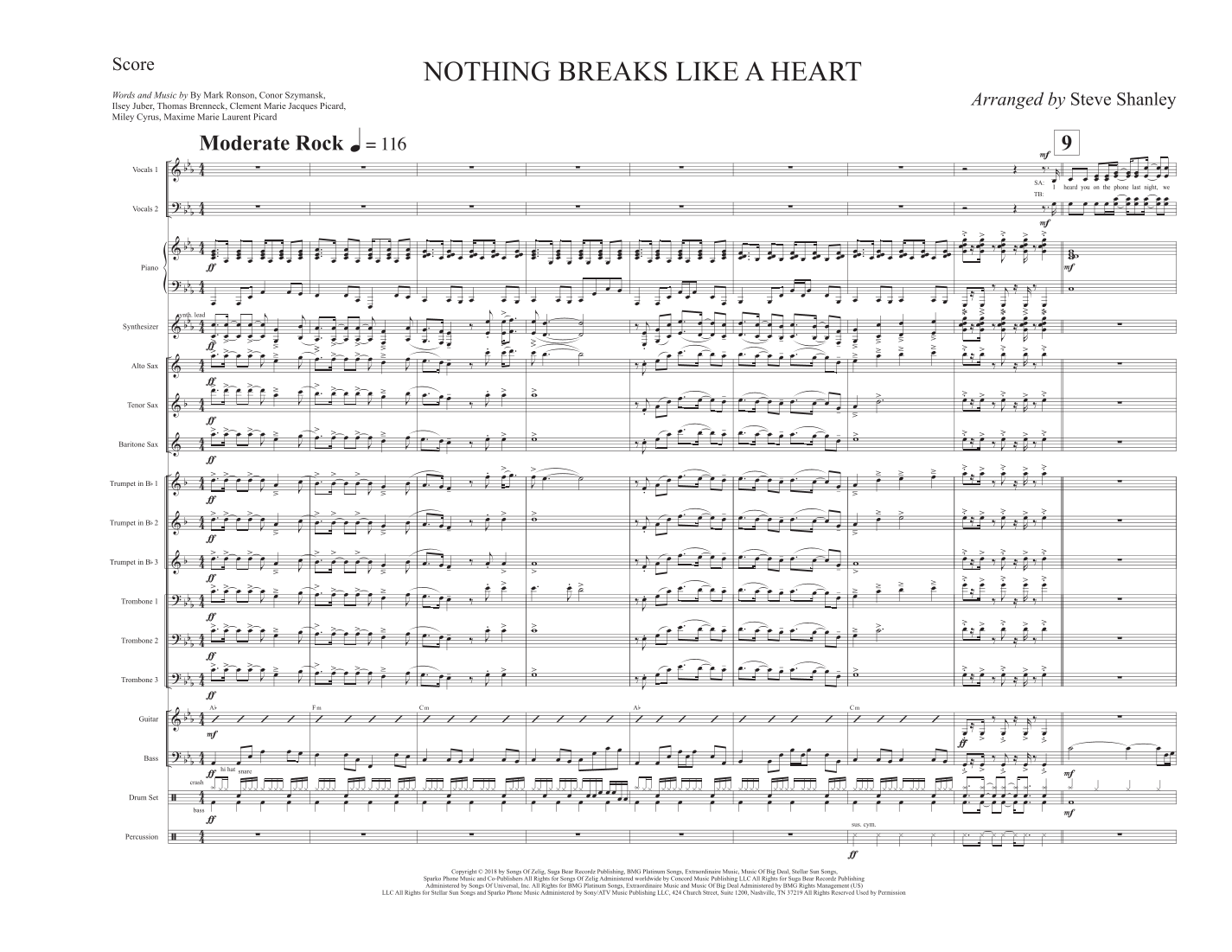 Nothing Breaks Like A Heart (arr. Steve Shanley) por Mark Ronson Feat ...