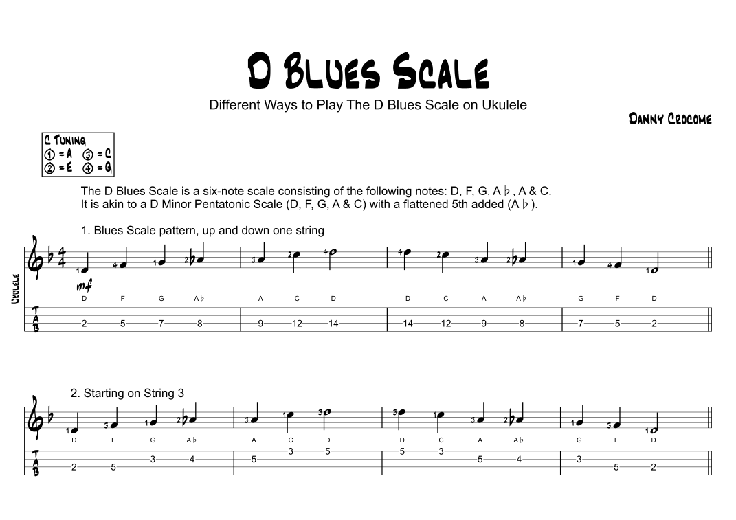 D Blues Scale for Ukulele (Different Ways to Play) by Danny Crocome ...
