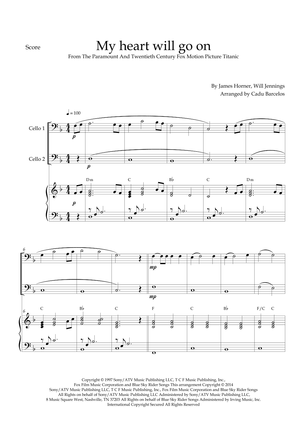 My Heart Will Go On (love Theme From 'titanic') (arr. Cadu Barcelos) by Celine Dion Sheet Music ...
