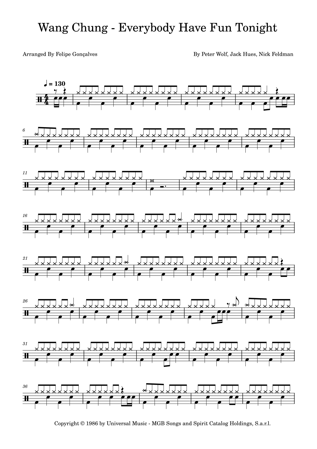 Everybody Have Fun Tonight (arr. Felipe Gonçalves) by Wang Chung Sheet ...