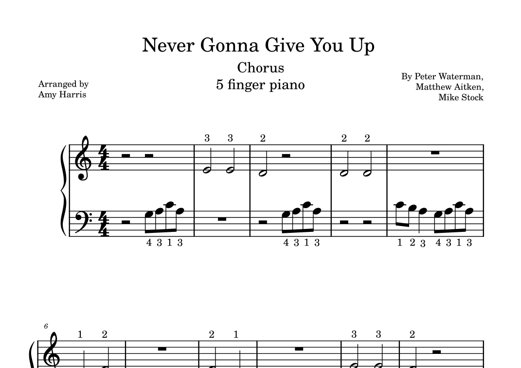 Never Gonna Give You Up (arr. Amy Harris) par Rick Astley Partitions ...