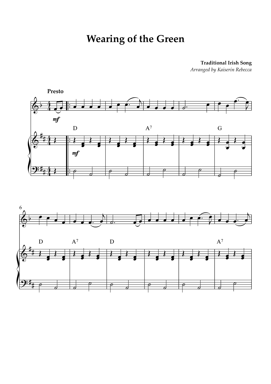 Wearing of the Green (arr. Kaiserin Rebecca) by Traditional Irish Folk ...