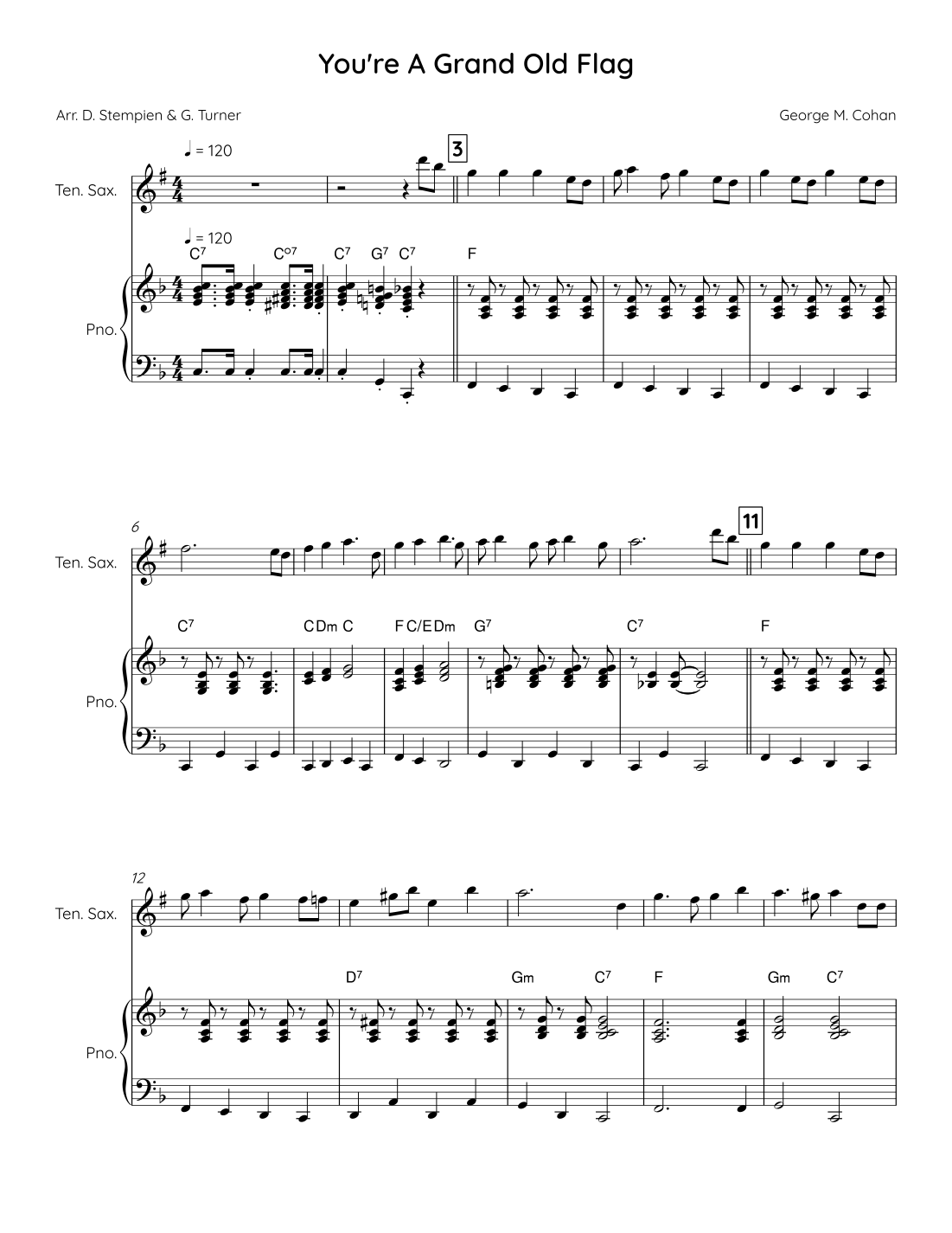 You're A Grand Old Flag (Voice, Tenor Sax, Piano Accompaniment) Key of ...