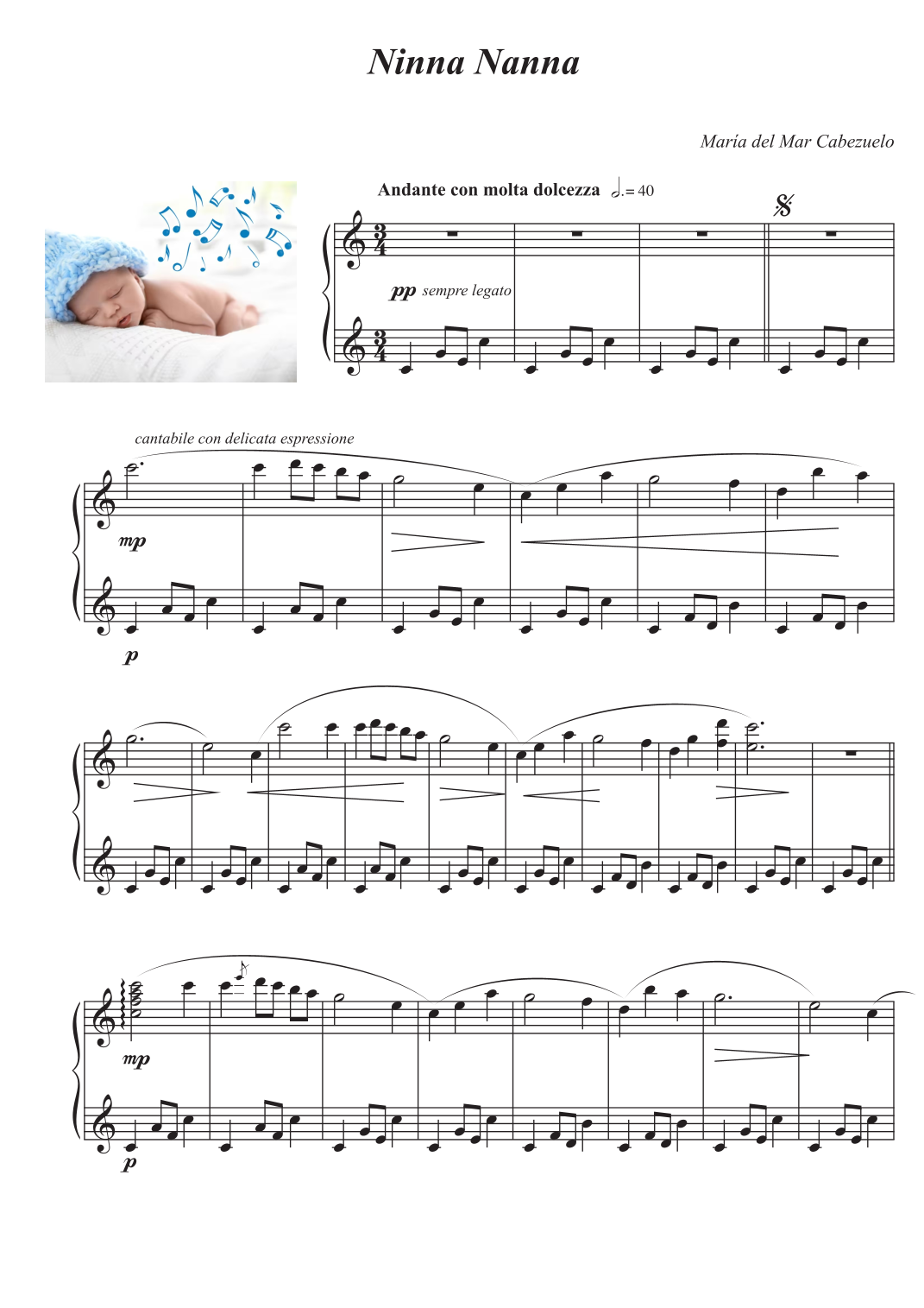 Ninna Nanna by Maria del Mar Cabezuelo Saenz Sheet Music for Piano Solo ...