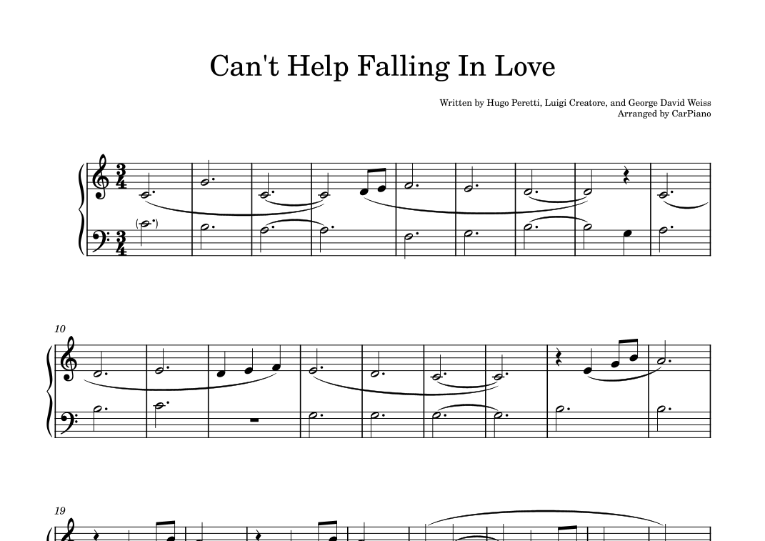 Can't Help Falling In Love (arr. CarPiano) por Hugo Peretti, Luigi ...